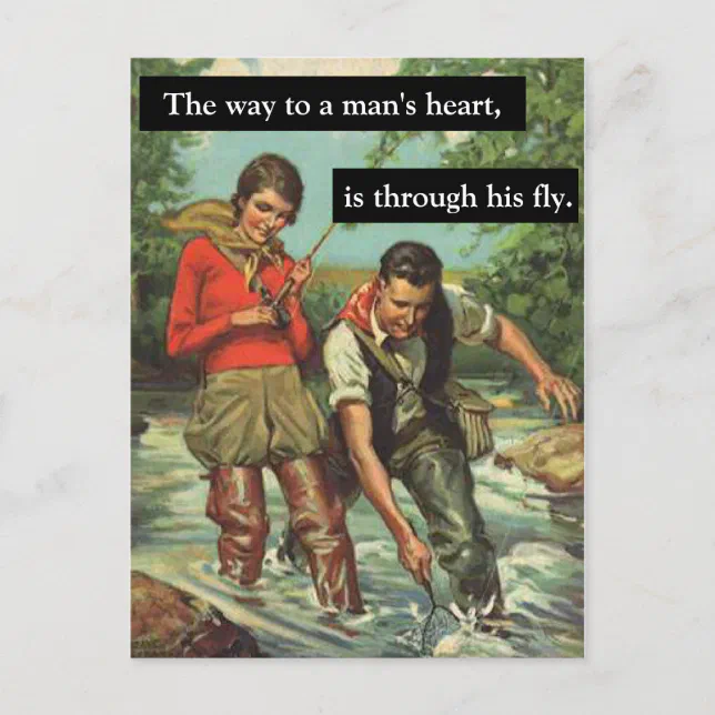 Fly Fishing Vintage Retro Image with Funny Saying Postcard | Zazzle