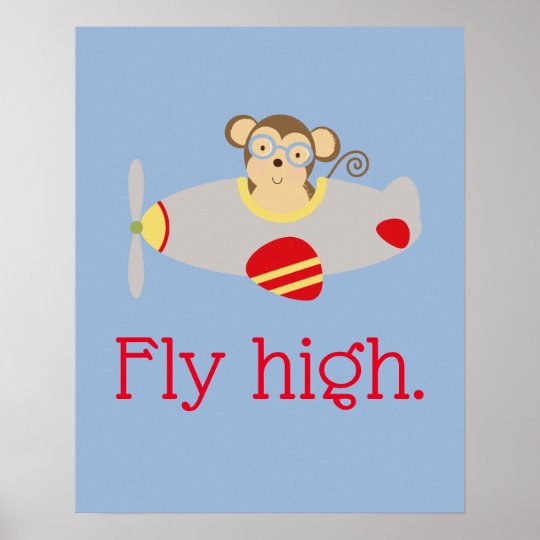 Fly High Monkey Blue Kids Room Poster | Zazzle.com