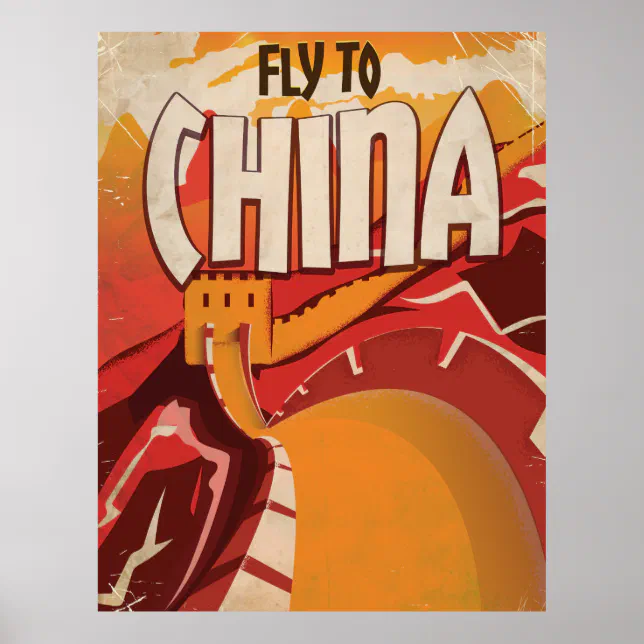 Fly To China vintage travel Poster | Zazzle
