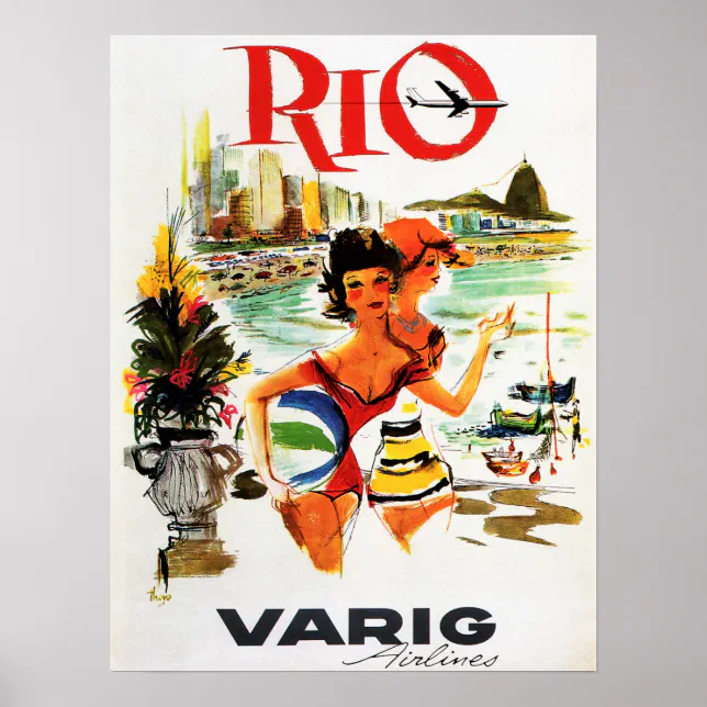 Fly to RIO BRAZIL Varig Airlines Vintage Travel Poster | Zazzle