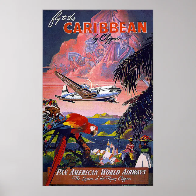 Fly To The Caribbean Pan American World Airways Poster | Zazzle