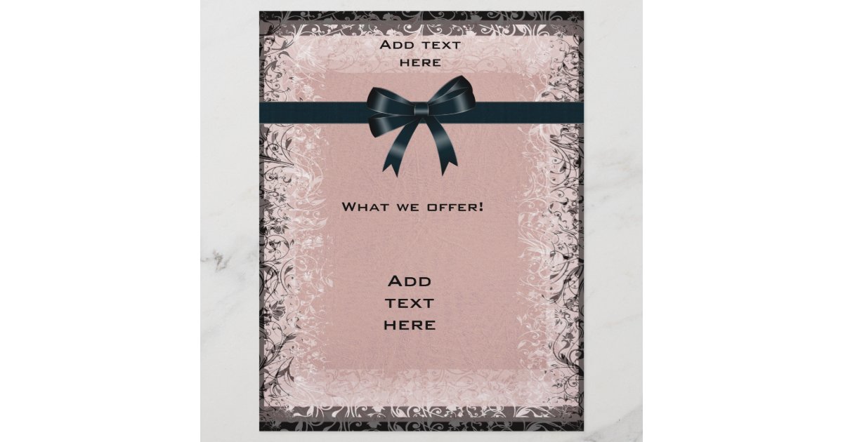 Flyer Antique Old Paper Pink Black Bows Template | Zazzle
