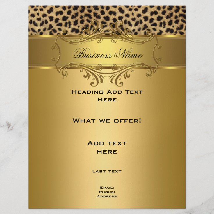 Flyer Elegant Classy Gold Black Leopard animal | Zazzle