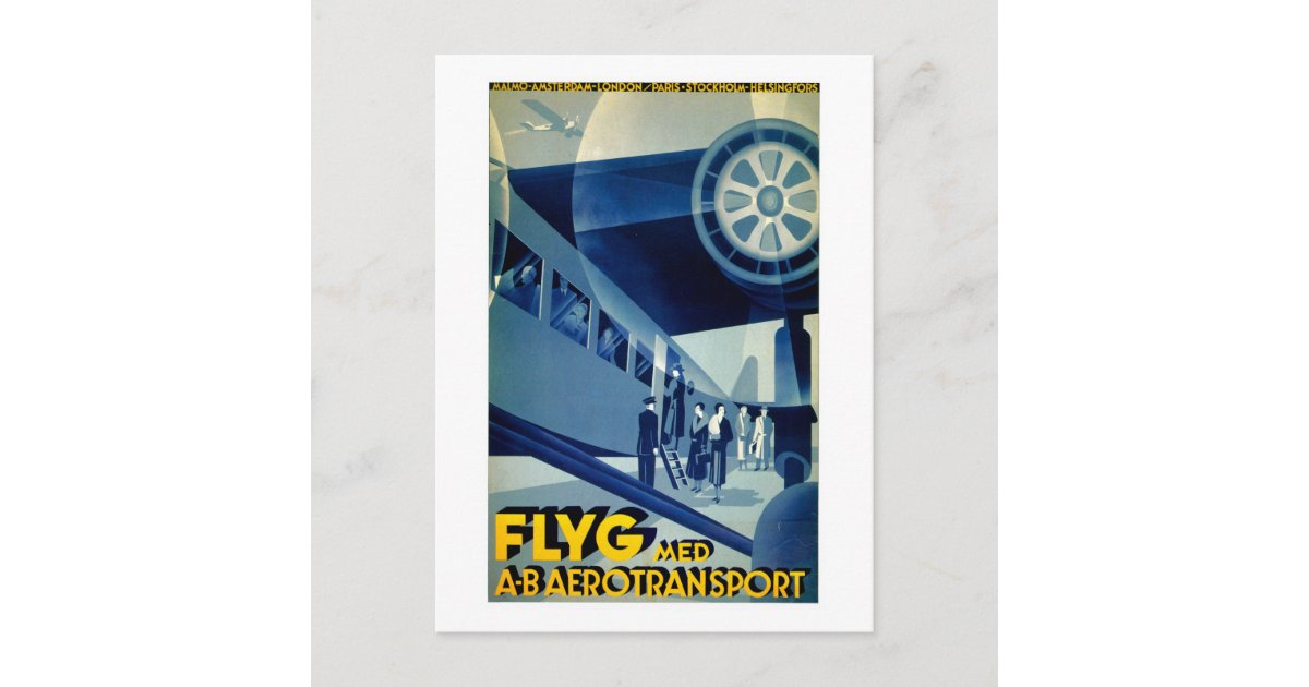 Flyg A-B Aero Transport Vintage Travel Ad Postcard | Zazzle