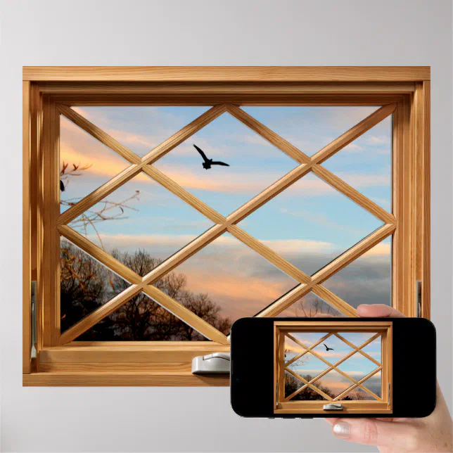 Flying Bird Country View Faux Fake Window Poster | Zazzle
