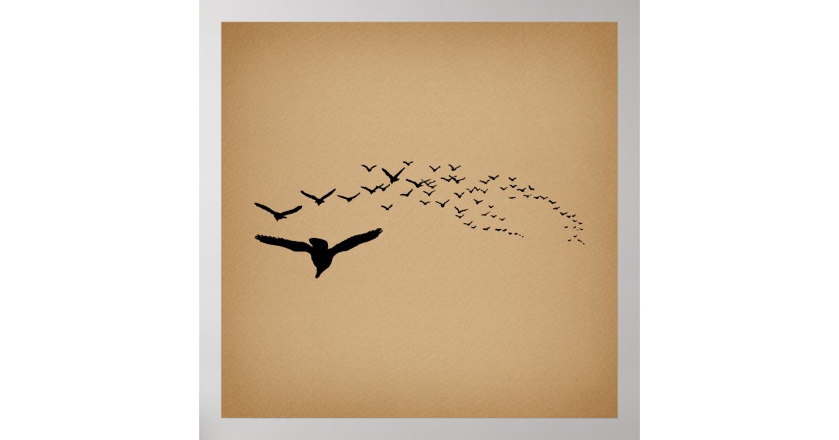 Flying Birds Vintage Art Poster | Zazzle