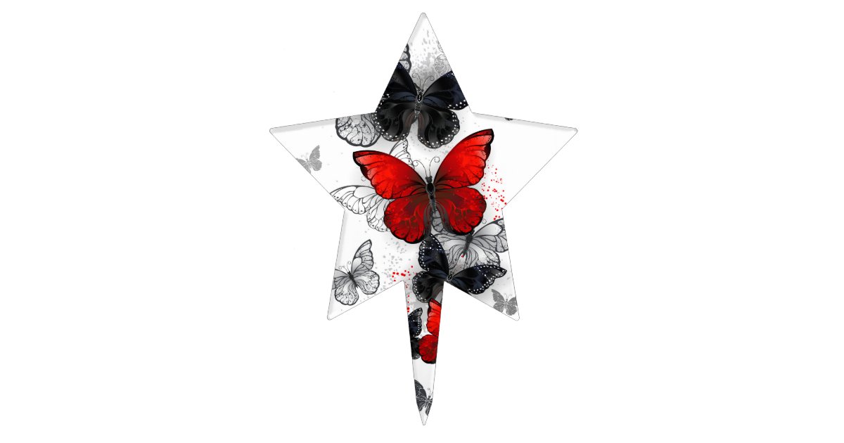 Flying Black and Red Morpho Butterflies Cake Topper | Zazzle