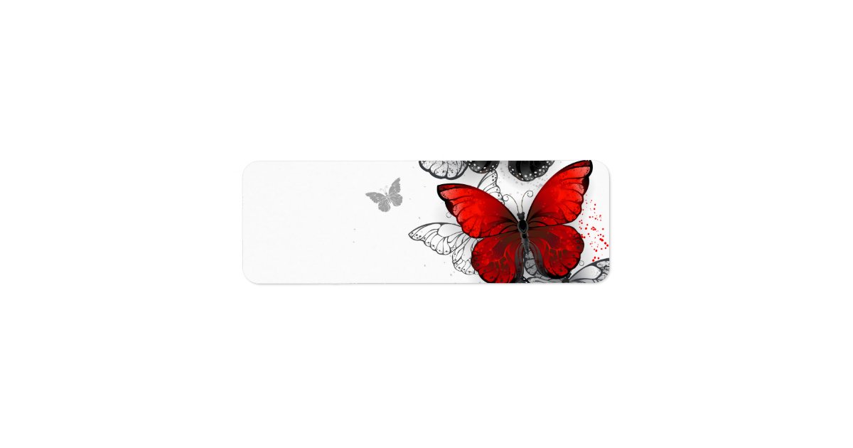 Flying Black and Red Morpho Butterflies Label | Zazzle