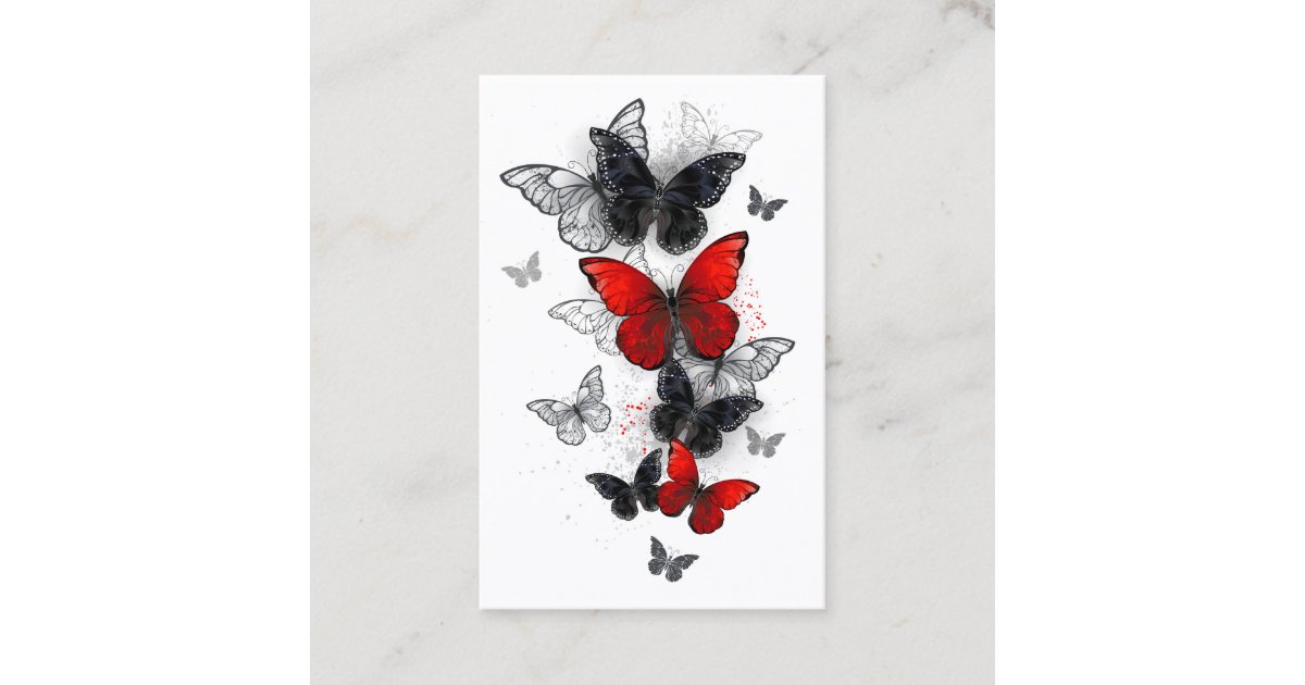 Flying Black and Red Morpho Butterflies Loyalty Card | Zazzle