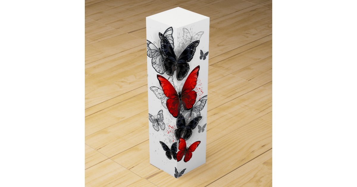Flying Black and Red Morpho Butterflies Wine Box | Zazzle