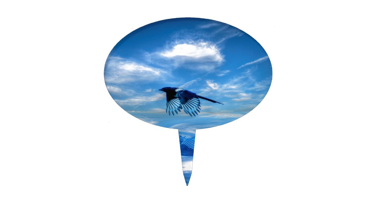 Flying Blue Magpie & Reflected Sky Cake Topper | Zazzle