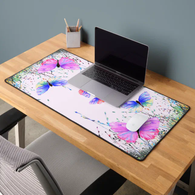 Flying Colorful Butterflies Desk Mat | Zazzle