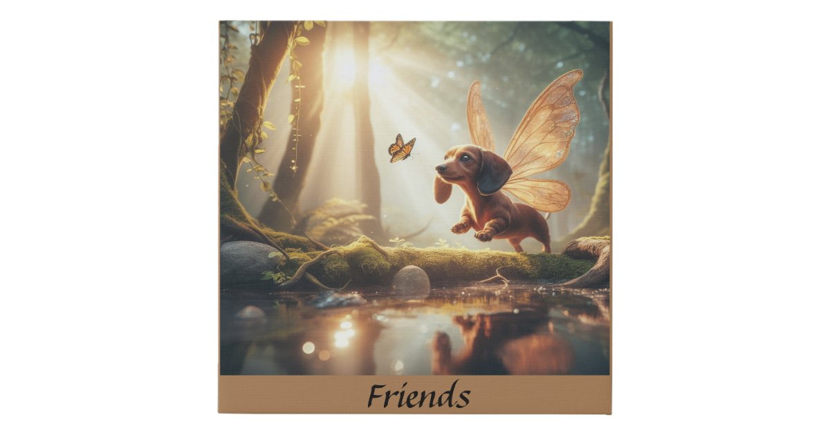 Flying Dachshund Faux Wrapped Canvas Print | Zazzle