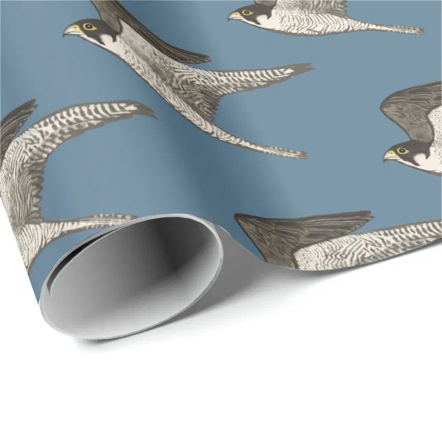 Flying falcons on blue wrapping paper | Zazzle