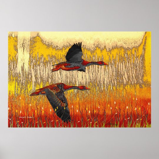 Flying Geese Folk Art Print | Zazzle.com
