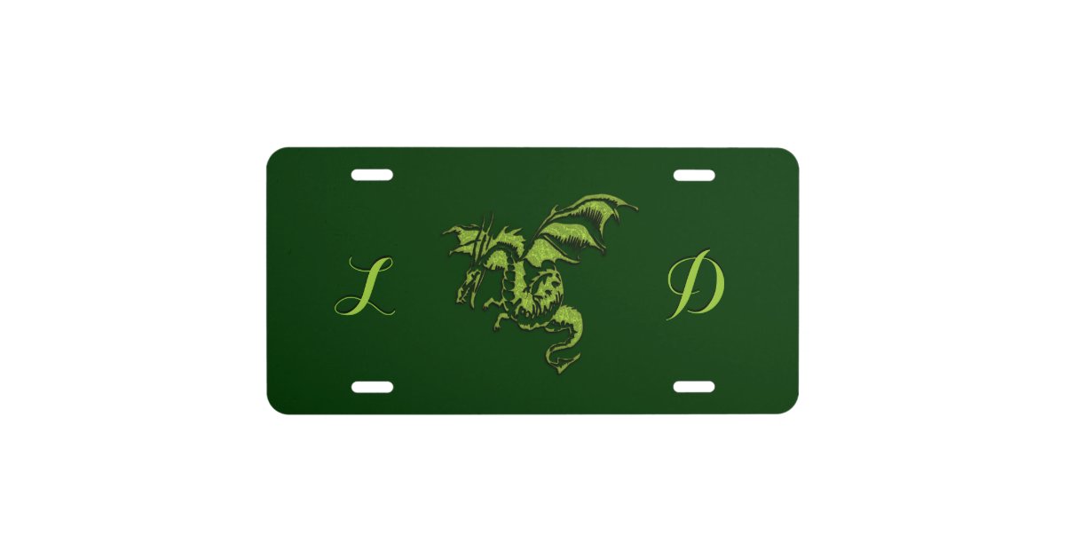 Flying Green Dragon Monogram License Plate | Zazzle