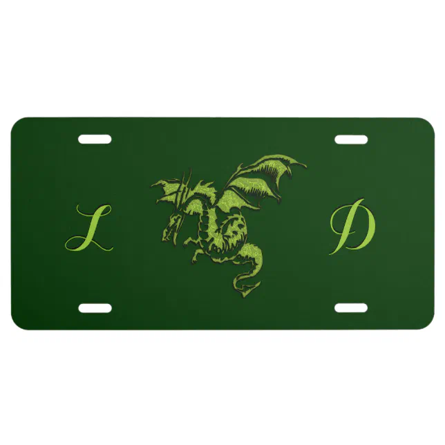Flying Green Dragon Monogram License Plate | Zazzle