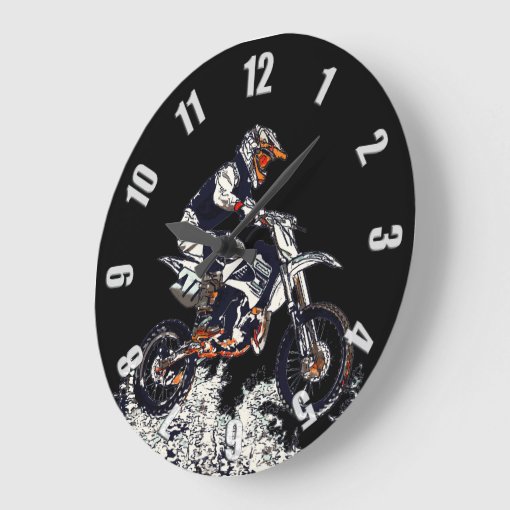 Flying High Motocross Dirt-Bike Racer Large Clock | Zazzle
