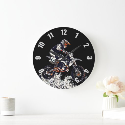Flying High Motocross Dirt-Bike Racer Large Clock | Zazzle