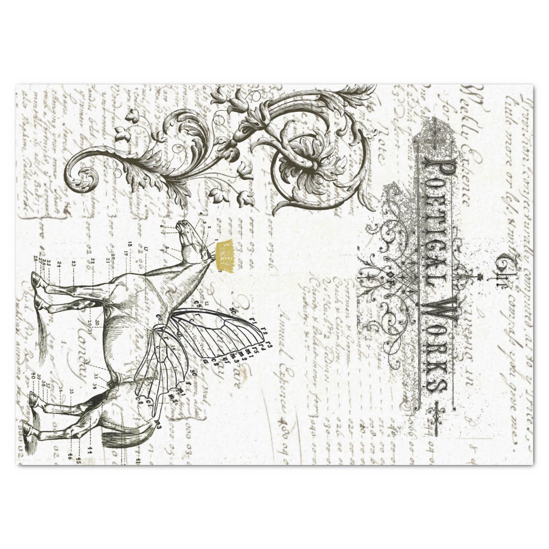 Flying Horse Script Digital Collage Tissue Paper | Zazzle