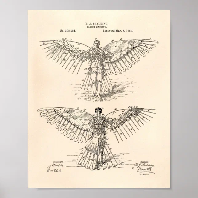 Flying machine 1889 Patent Art - Old Peper Poster | Zazzle