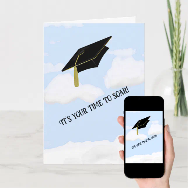 Flying Mortarboard Cap Graduation Card | Zazzle