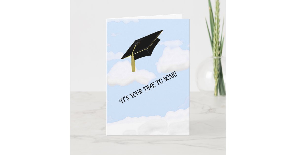 Flying Mortarboard Cap Graduation Card | Zazzle