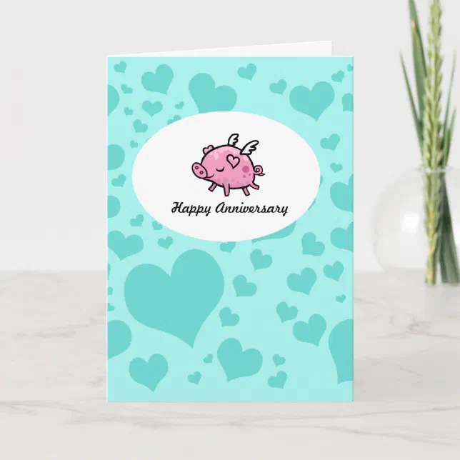 Flying Pig Anniversary card | Zazzle