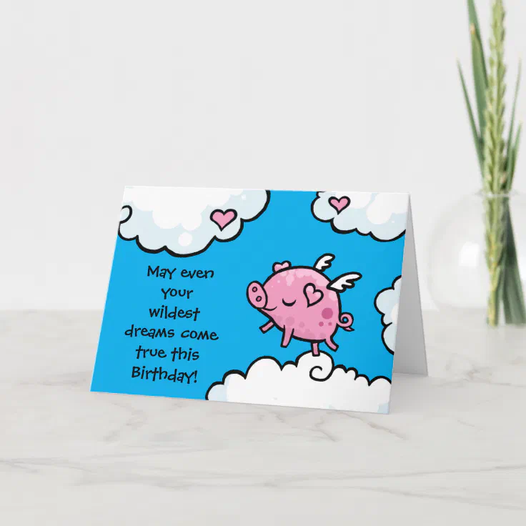 Flying pig birthday dreams card template | Zazzle