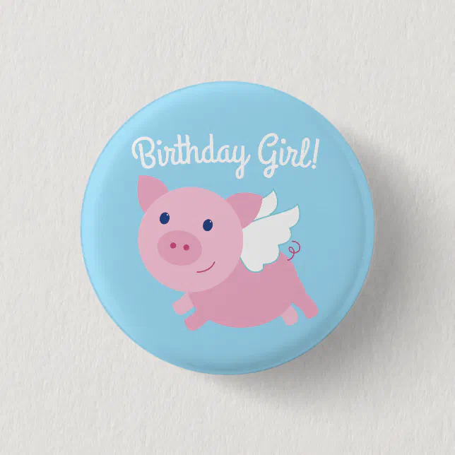 Flying Pig Cute 1st Birthday Button Pin | Zazzle