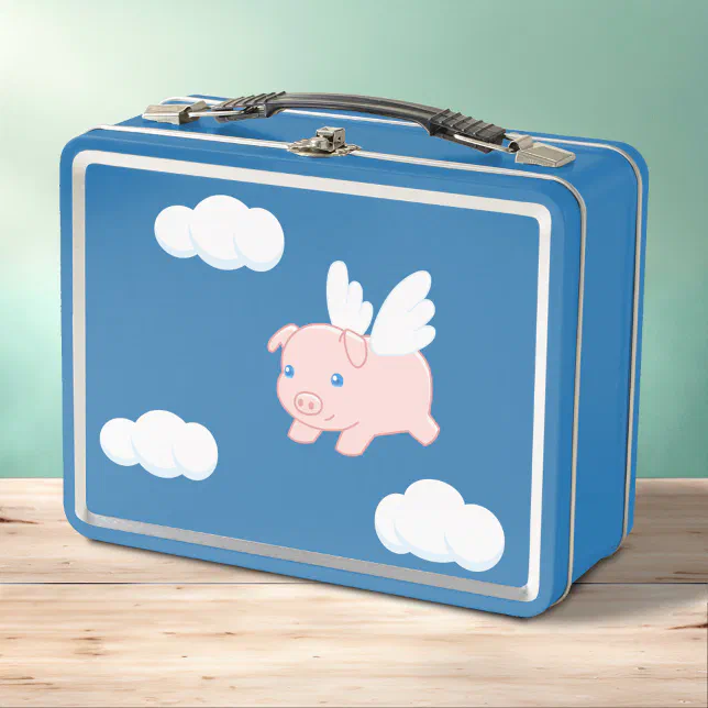 Flying Pig - Cute Piglet with Wings Metal Lunch Box | Zazzle