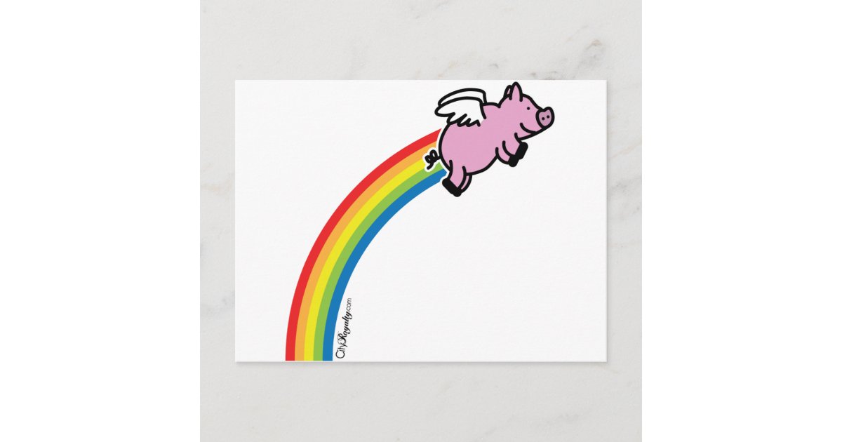 Flying Pig Rainbow Postcard | Zazzle
