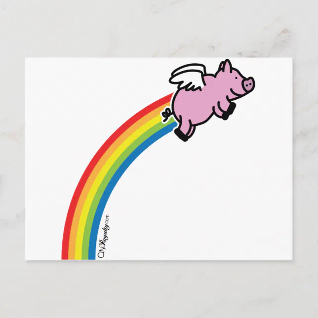 Flying Pig Rainbow Postcard | Zazzle