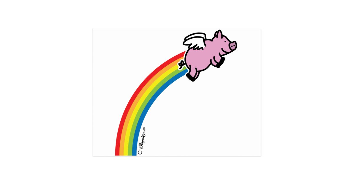 Flying Pig Rainbow Postcard | Zazzle.com