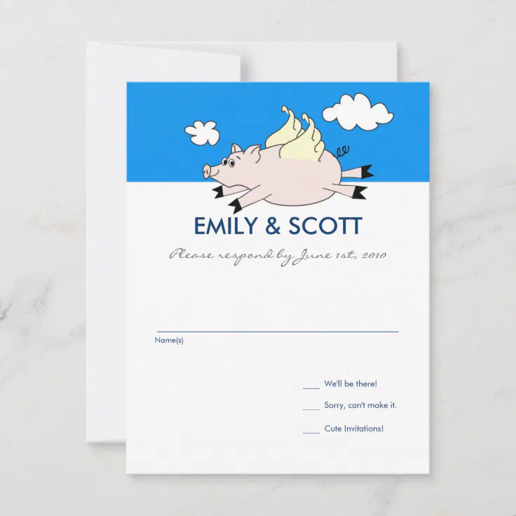Flying Pig RSVP card | Zazzle