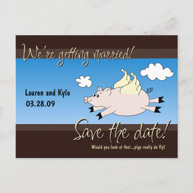 Flying Pig Save the Date PC Announcement Postcard | Zazzle