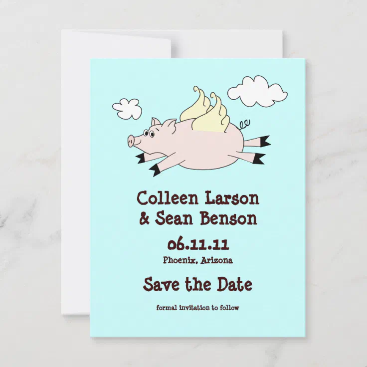 Flying Pig Save the Date, Solid Back Save The Date | Zazzle