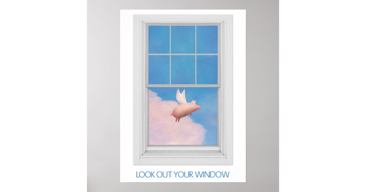 flying pig through window poster | Zazzle