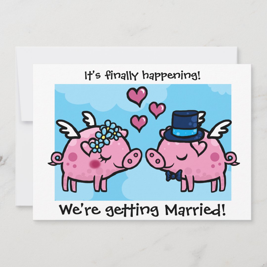 Flying Piggy Bride and Groom wedding invite | Zazzle