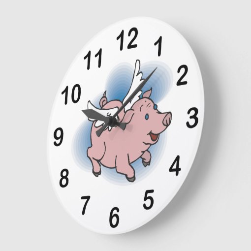 Flying Pigs Clock - Cute Pink Pig with Wings! | Zazzle