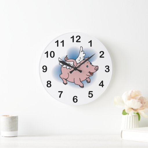 Flying Pigs Clock - Cute Pink Pig with Wings! | Zazzle