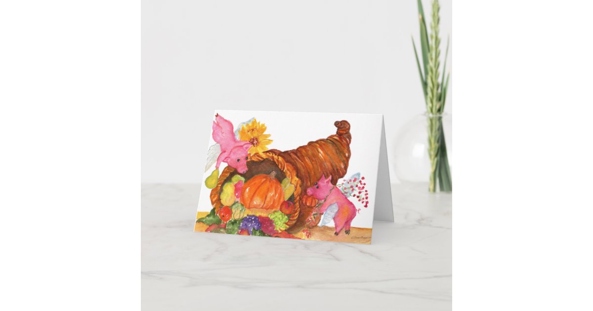 Flying Pigs Thanksgiving Cornucopia Horn Of Plenty Holiday Card | Zazzle