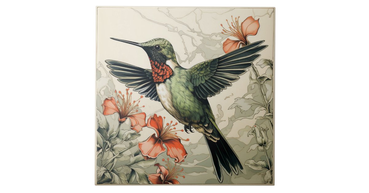 Flying Ruby-Throated Hummingbird Ceramic Tile | Zazzle