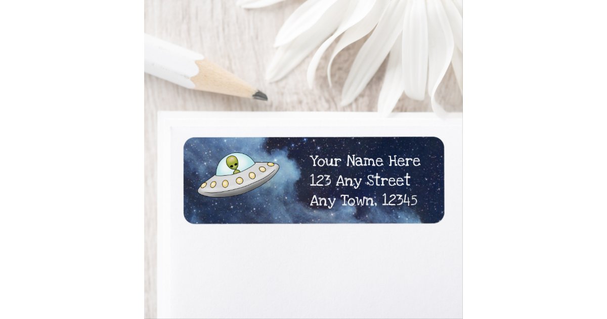 Flying Saucer Alien UFO Stars Galaxy Label | Zazzle
