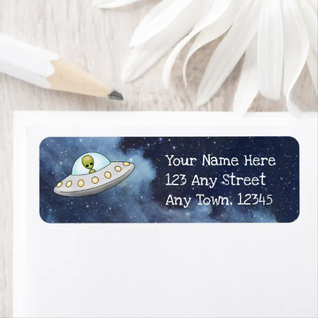 Flying Saucer Alien UFO Stars Galaxy Label | Zazzle