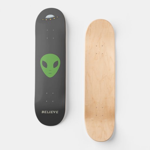 Flying Saucer & Green Alien Skateboard | Zazzle