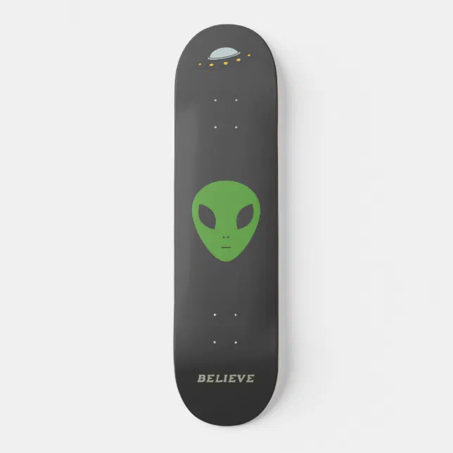 Flying Saucer & Green Alien Skateboard | Zazzle