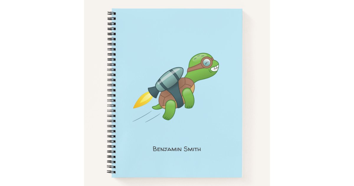 Flying Turtle with a Jetpack Blue Notebook | Zazzle