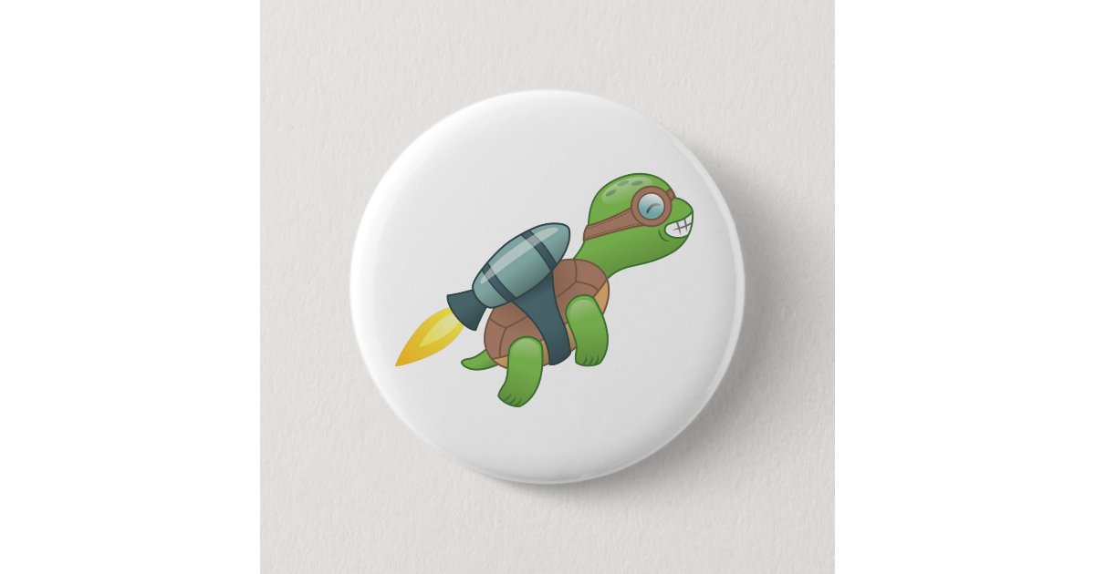 Flying Turtle with a Jetpack Button | Zazzle