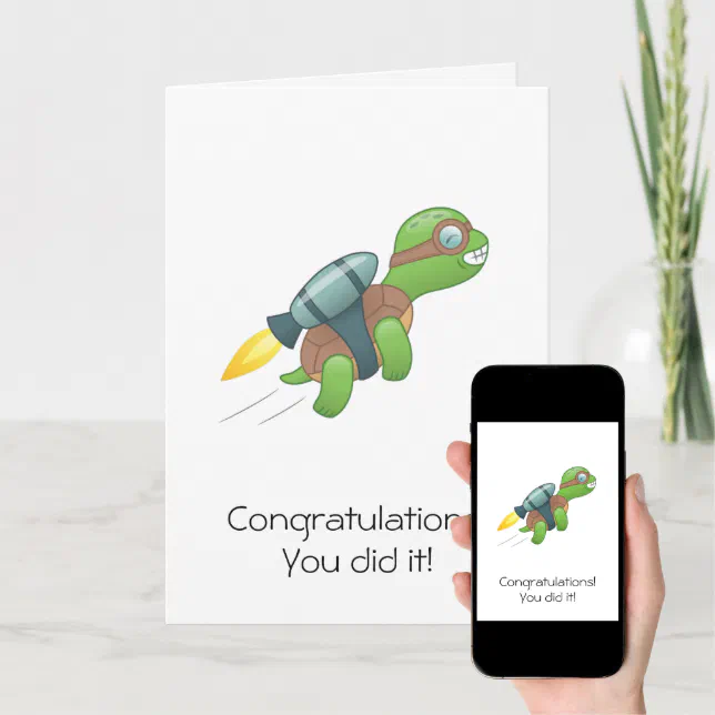 Flying Turtle with a Jetpack Congratulations Blank Card | Zazzle